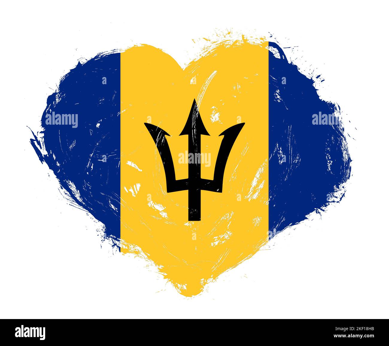 Barbados flag in stroke brush heart shape on white background Stock ...