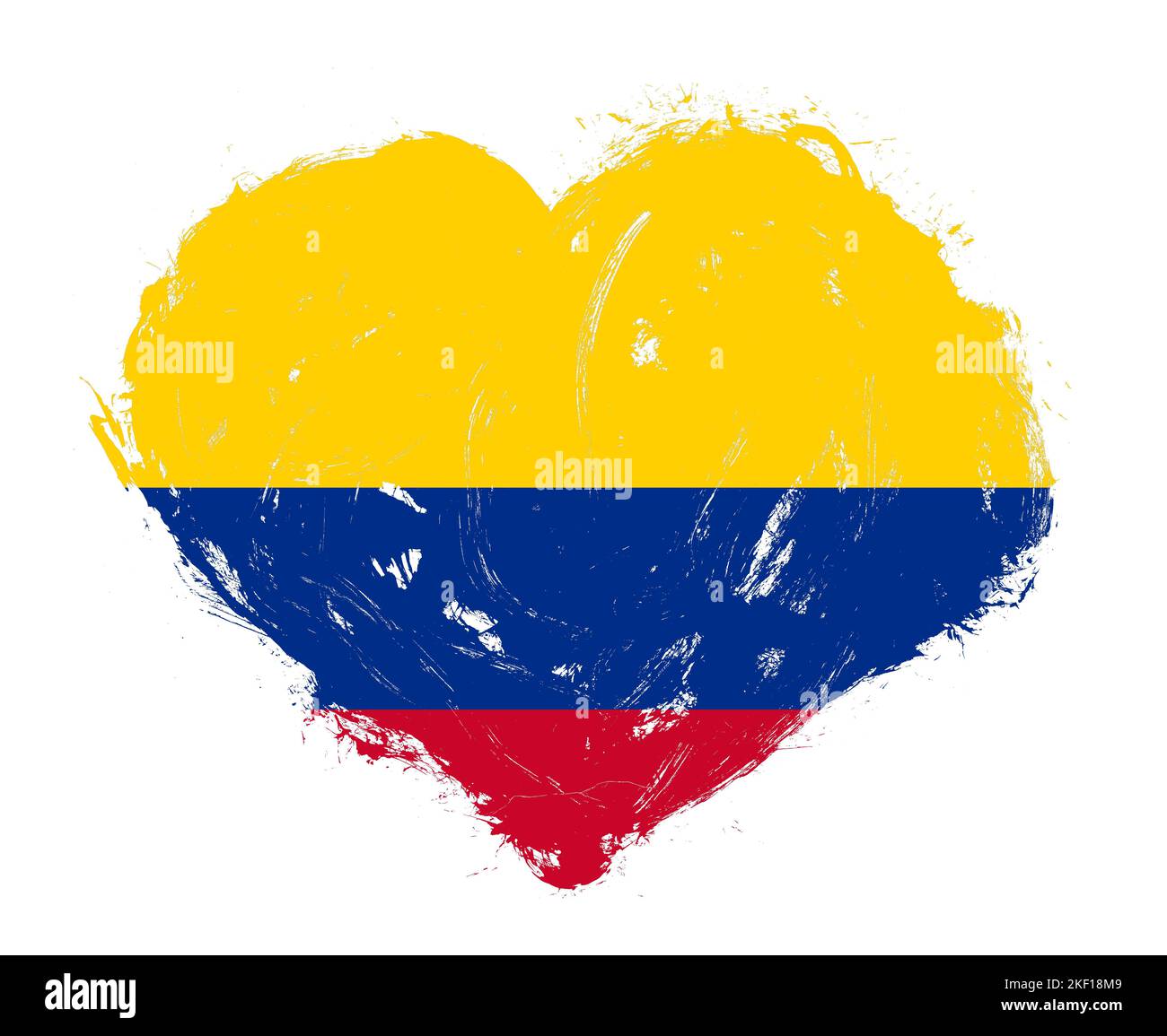Colombia flag in stroke brush heart shape on white background Stock ...