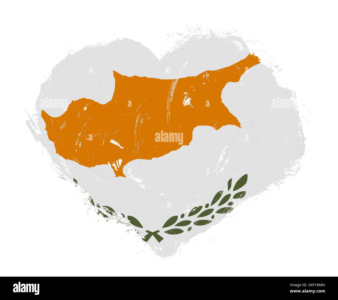 Cyprus flag in stroke brush heart shape on white background Stock Photo ...
