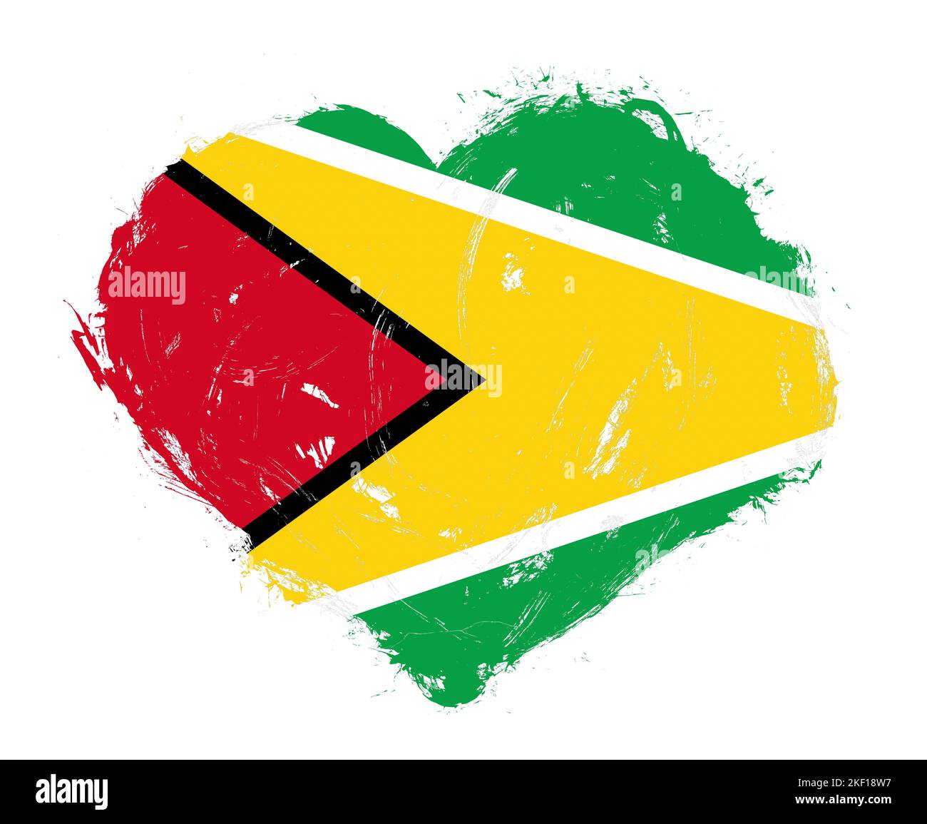 Guyana flag in stroke brush heart shape on white background Stock Photo - Alamy