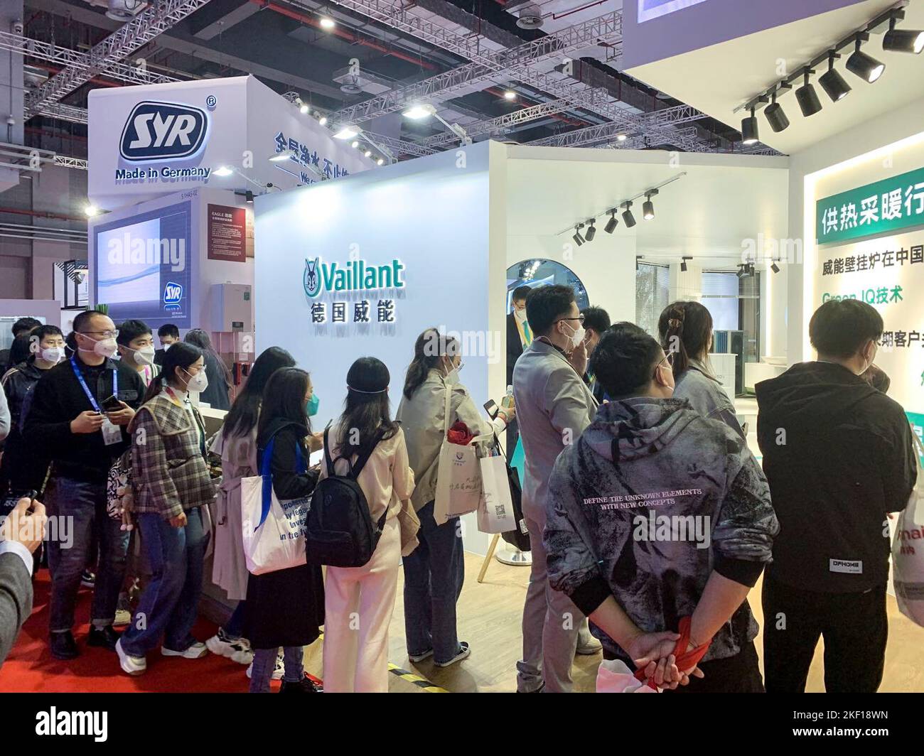 Visitors queue up for looking at German boiler maker Vaillant products ...