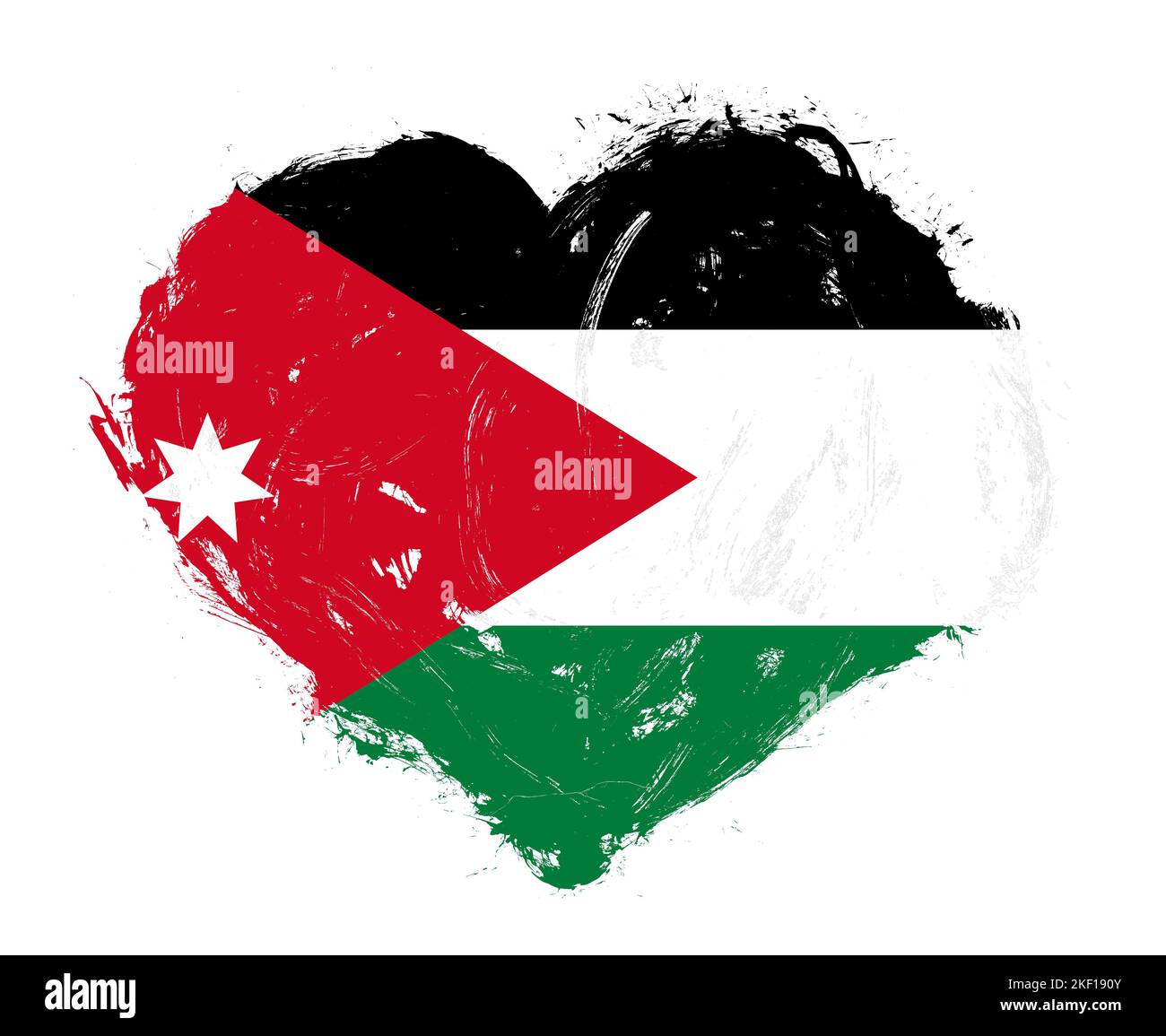 Jordan flag in stroke brush heart shape on white background Stock Photo ...