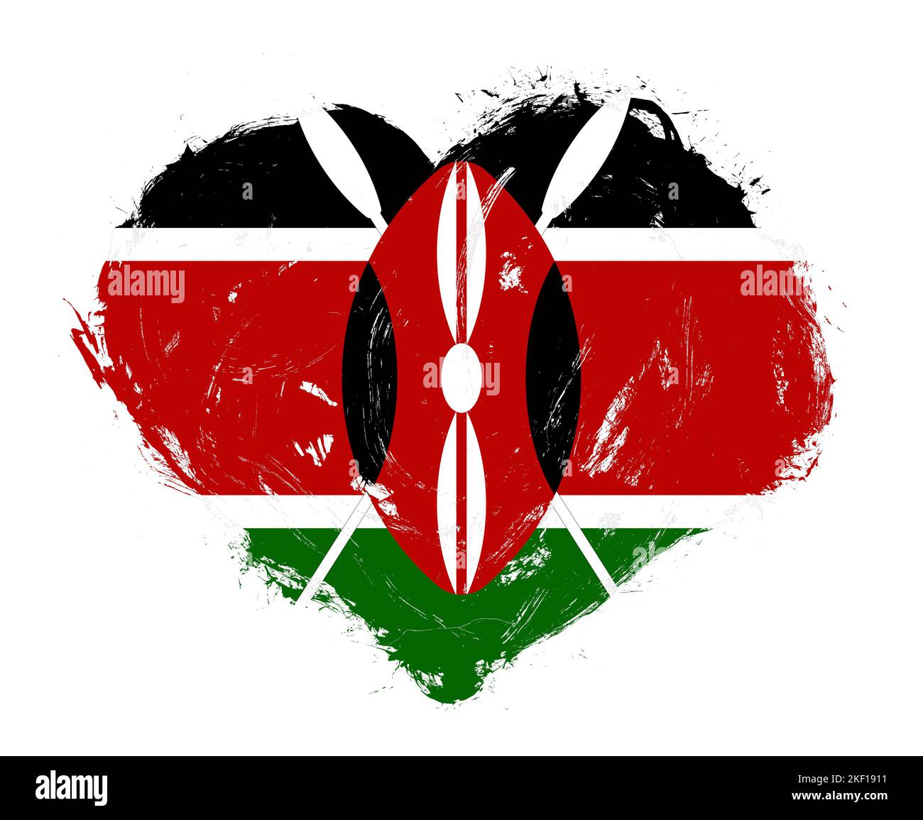 Kenya flag in stroke brush heart shape on white background Stock Photo ...