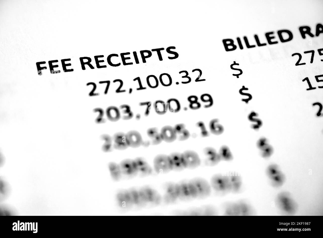 Numbers printed on paper report for business bills and fees Stock Photo ...