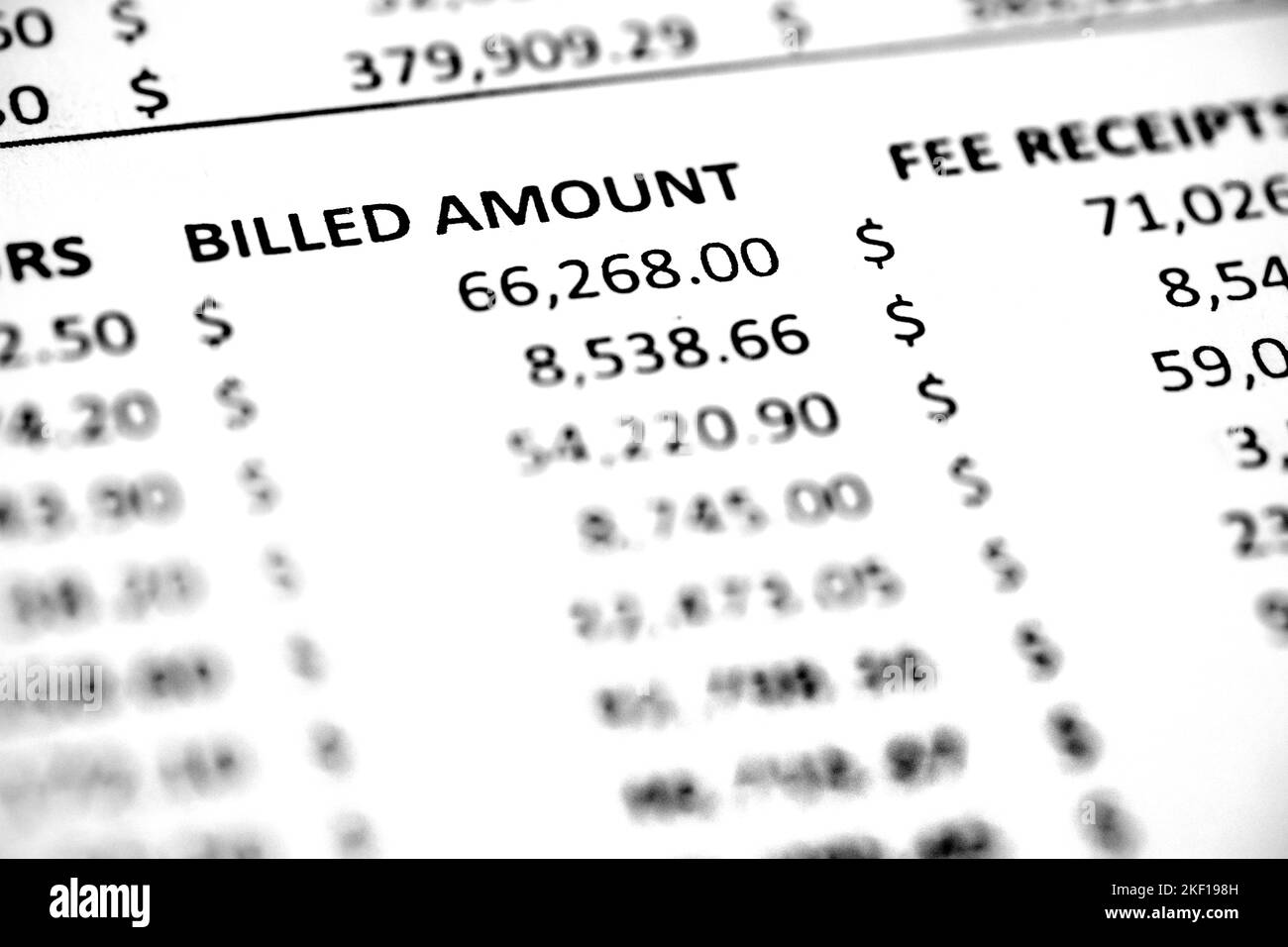 Numbers printed on paper report for business bills and fees Stock Photo ...