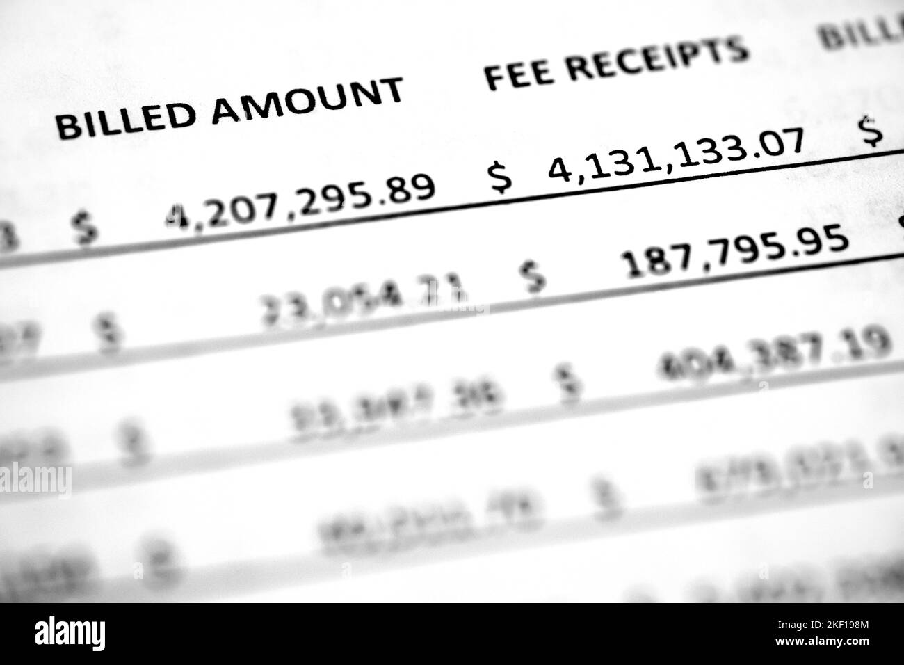 Numbers printed on paper report for business bills and fees Stock Photo ...