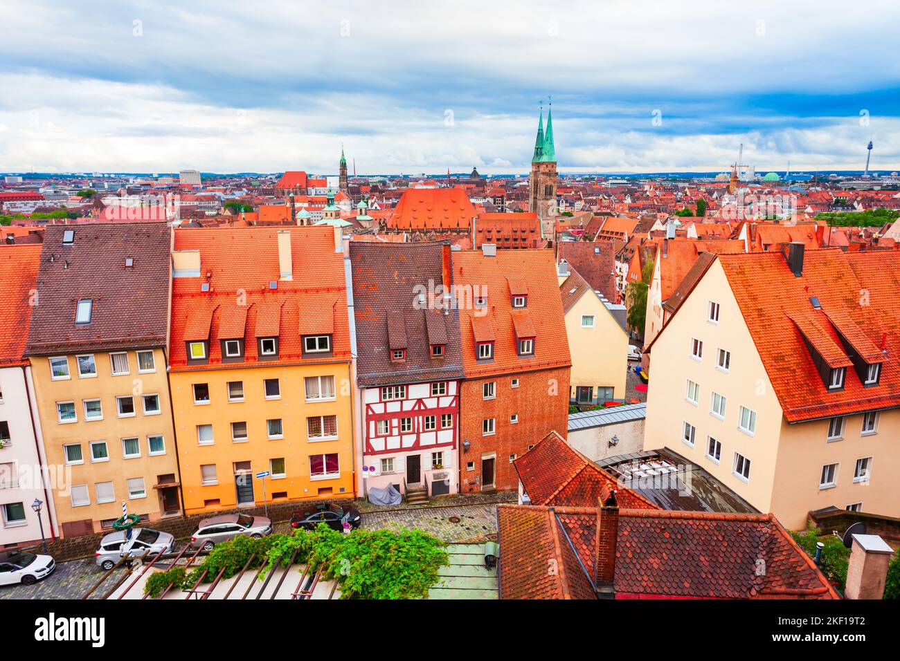 Nuremberg old town aerial panoramic view. Nuremberg is the second ...