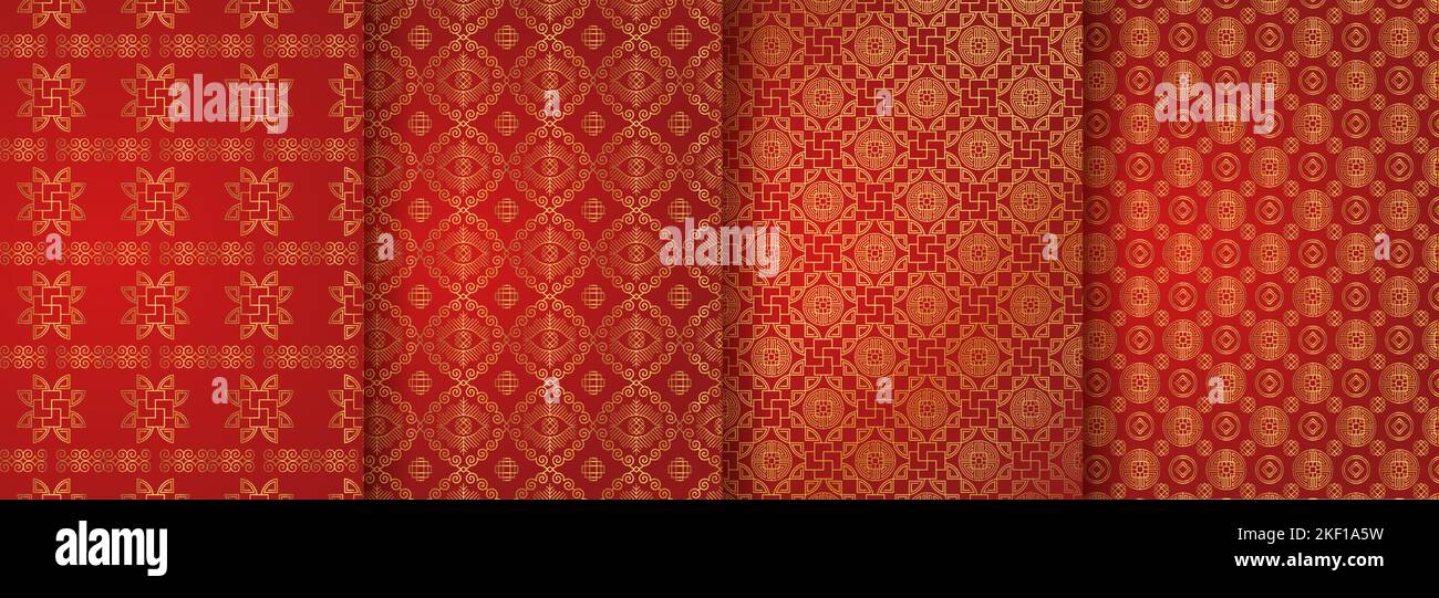 Traditional chinese seamless pattern set. Red golden asian luxury ...