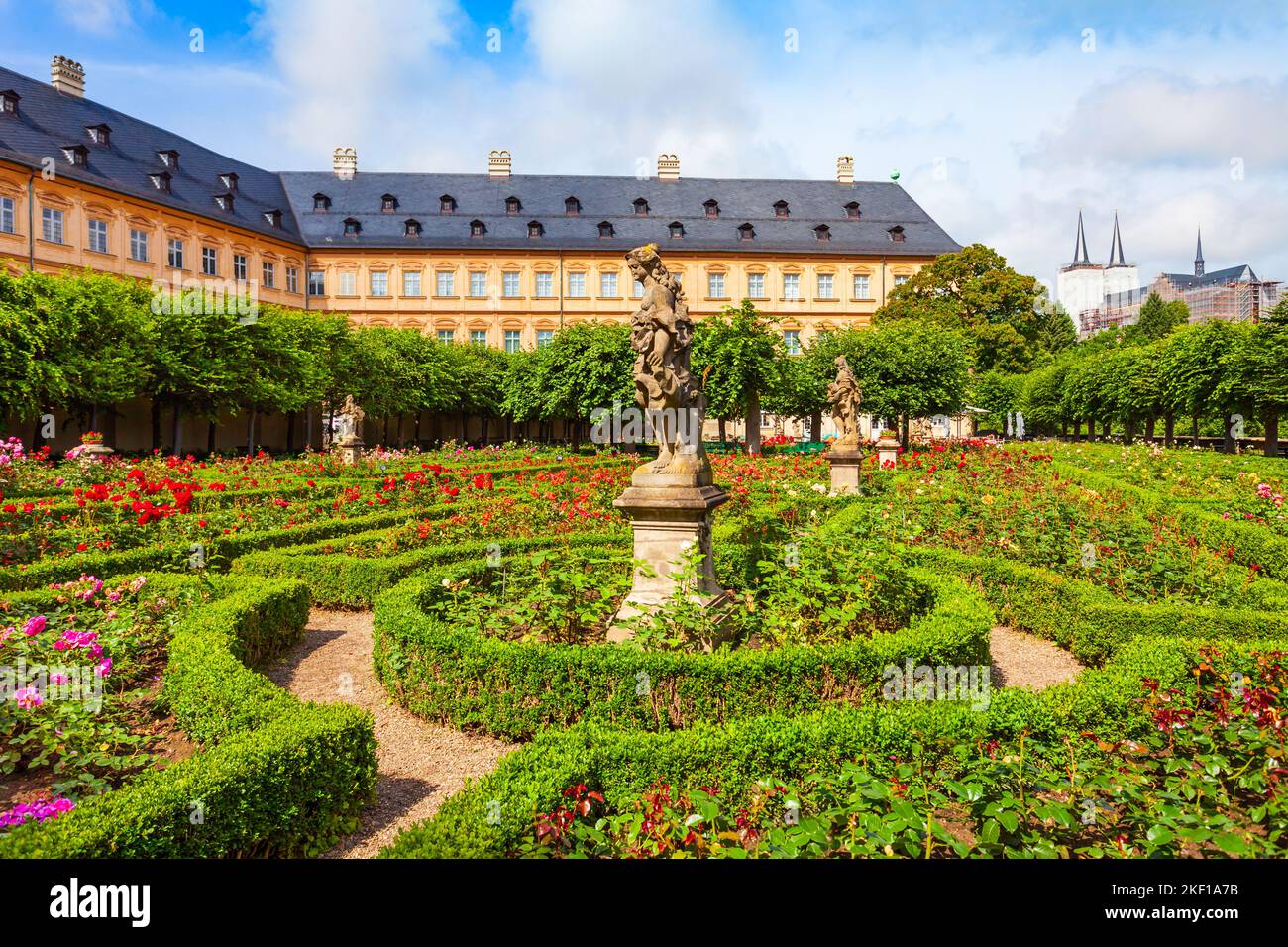 Rose garden near New Residence building at Domplatz square in Bamberg ...