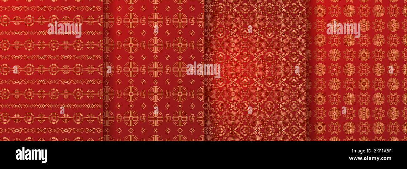 Traditional chinese seamless pattern set. Red golden asian luxury ...