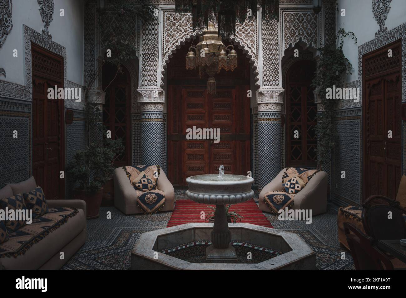 Interior photography of traditional Moroccan Riad in Marrakech Stock ...