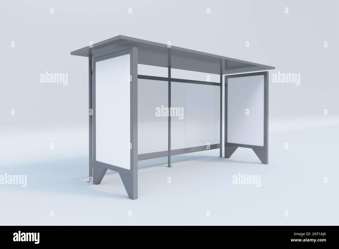 A 3D rendering of a modern simple bus stop side view on white ...