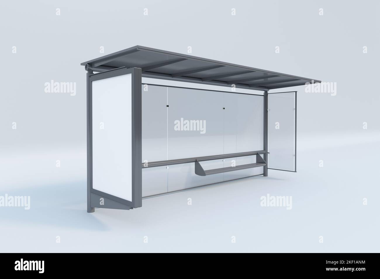 A 3D rendering of a modern simple bus stop on white background Stock ...