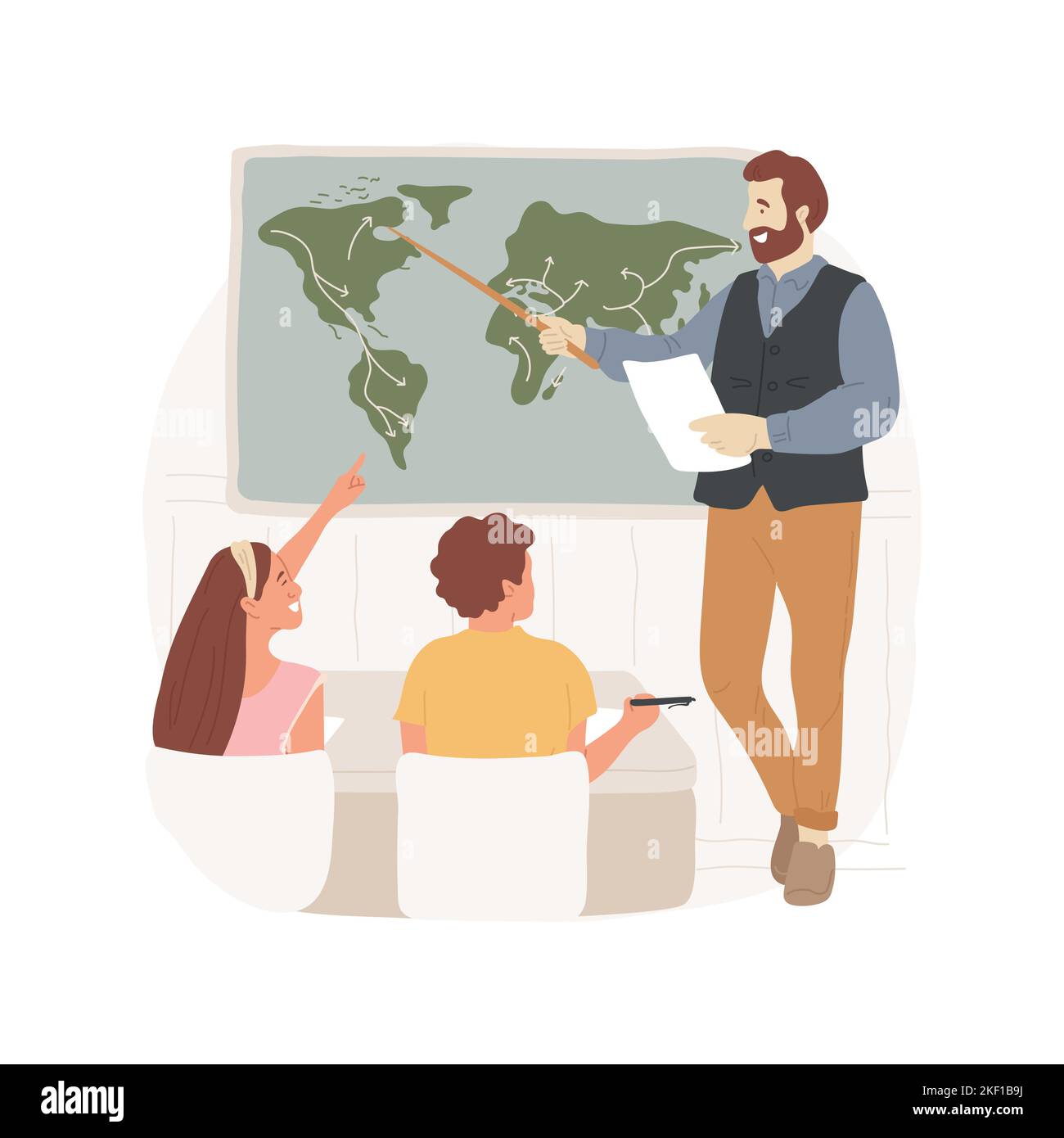 Teacher explaining map isolated cartoon vector illustration. Middle ...