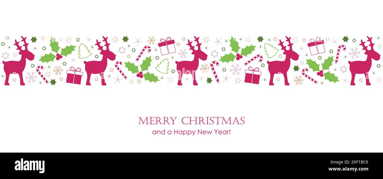 christmas card with deer berry star gift and snowflake border Stock ...