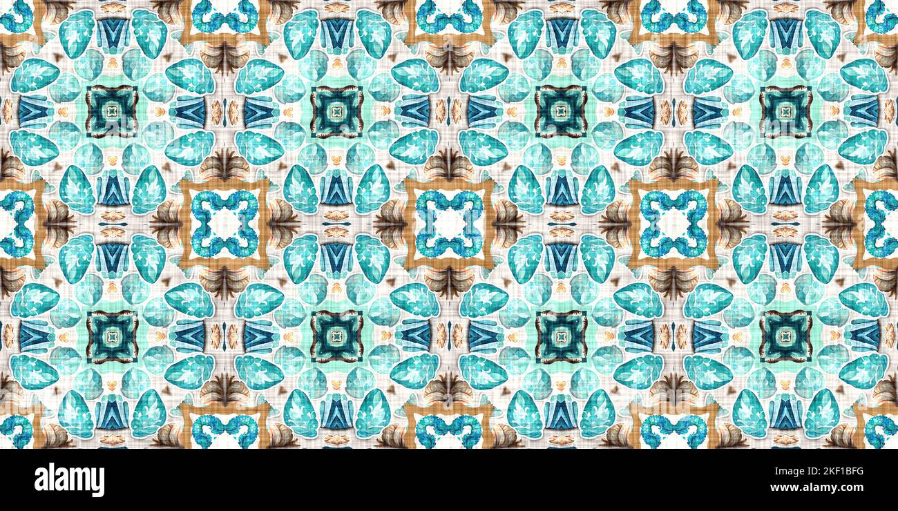 Teal beach house border in coastal style patchwork pattern. Modern ...