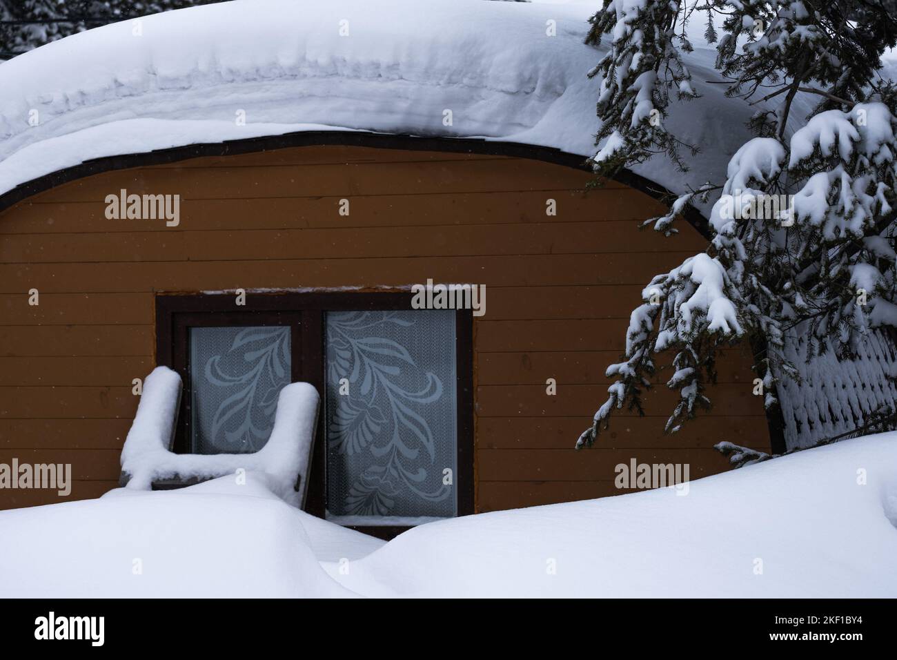 Snowy day . Winter , heavy snowfall, silence in the village. High ...