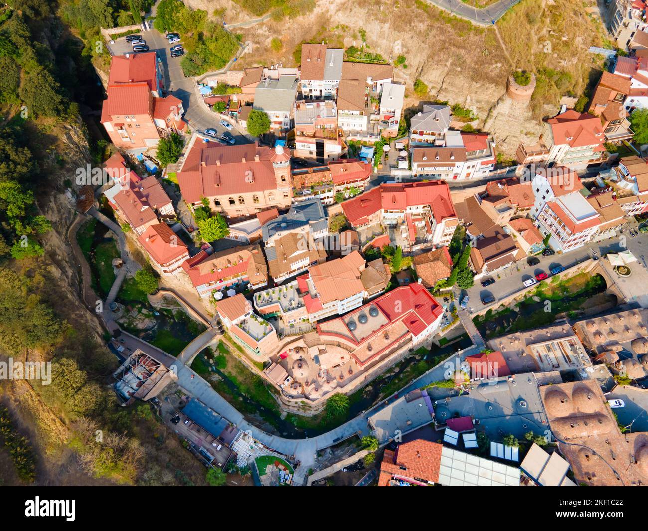 Abanotubani ancient district aerial panoramic view in Tbilisi old town ...