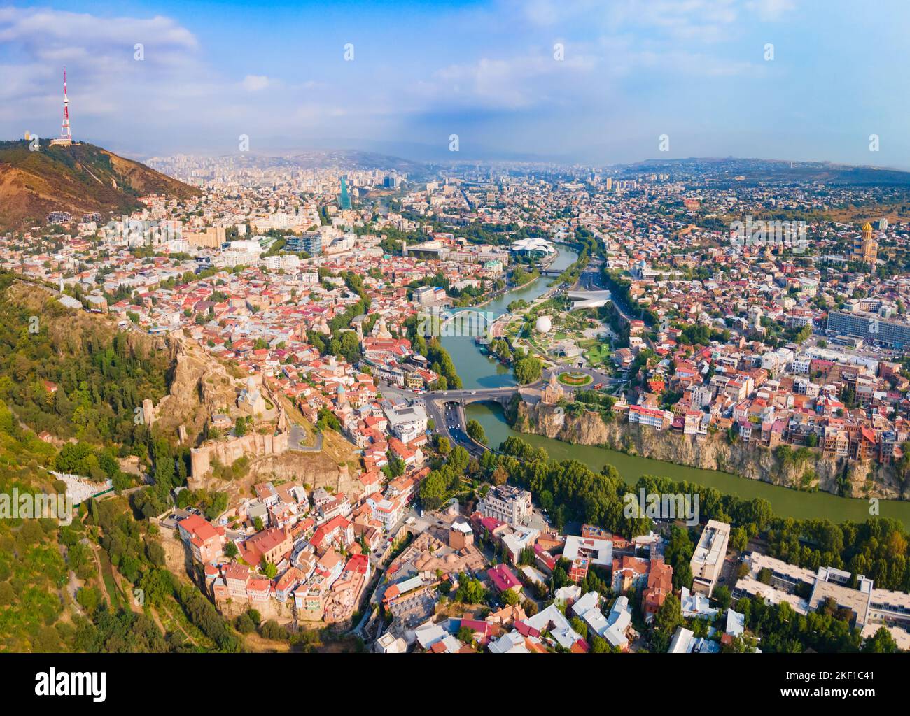 Tbilisi old town aerial panoramic view. Tbilisi is the capital and the ...