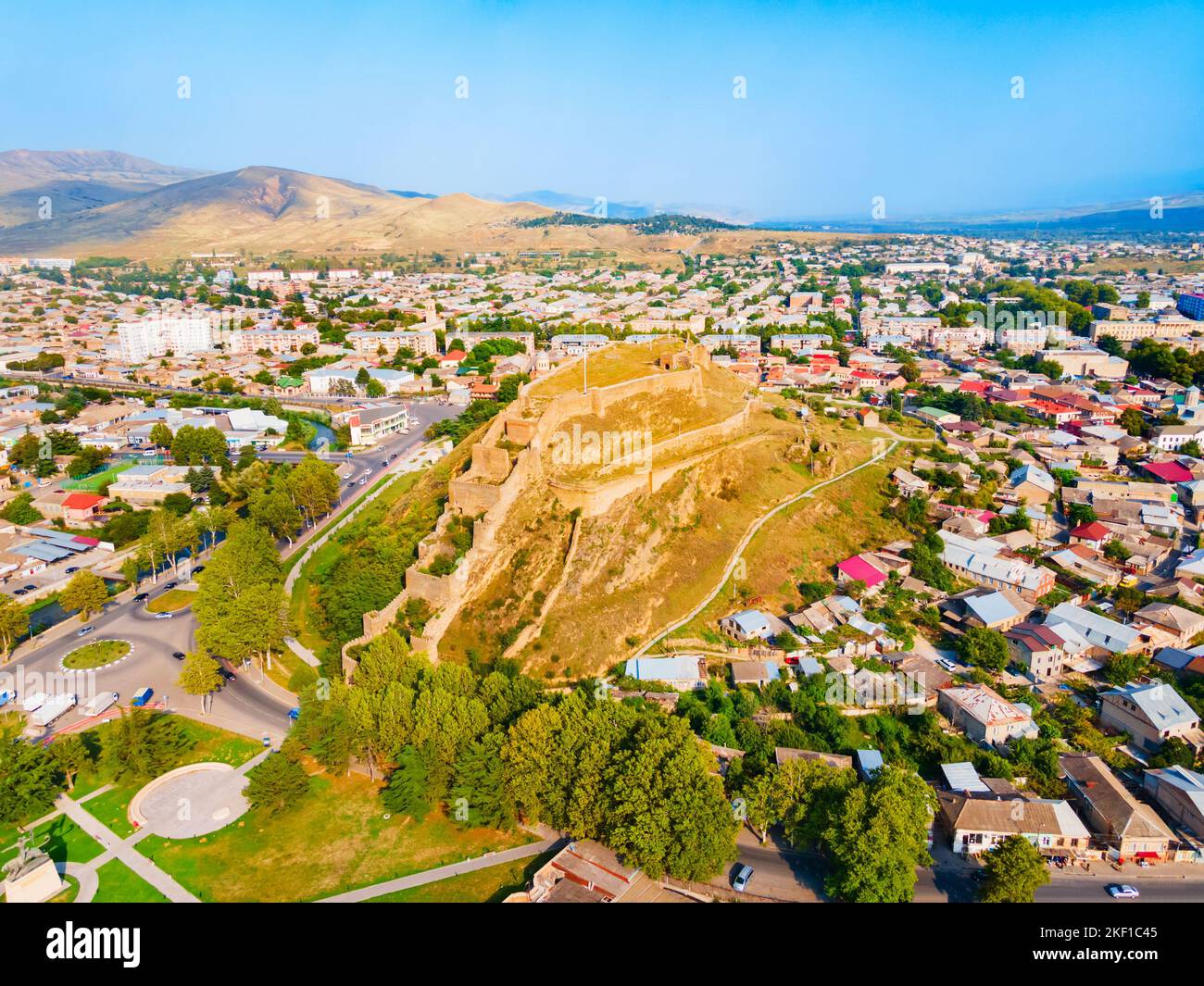 Gori Fortress or Goris Tsikhe aerial panoramic view, Georgia. It is a ...