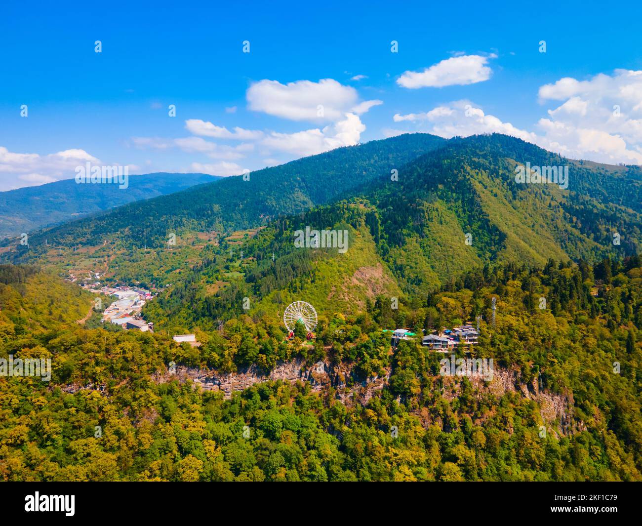 Borjomi aerial panoramic view. Borjomi is a resort town in Samtskhe ...