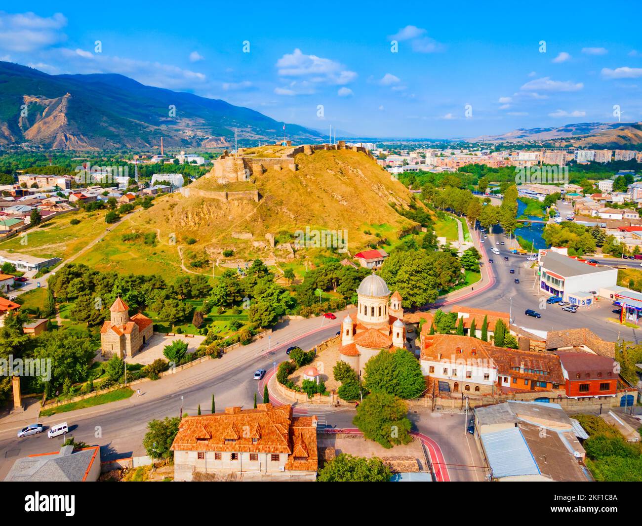 Gori Fortress or Goris Tsikhe aerial panoramic view, Georgia. It is a ...