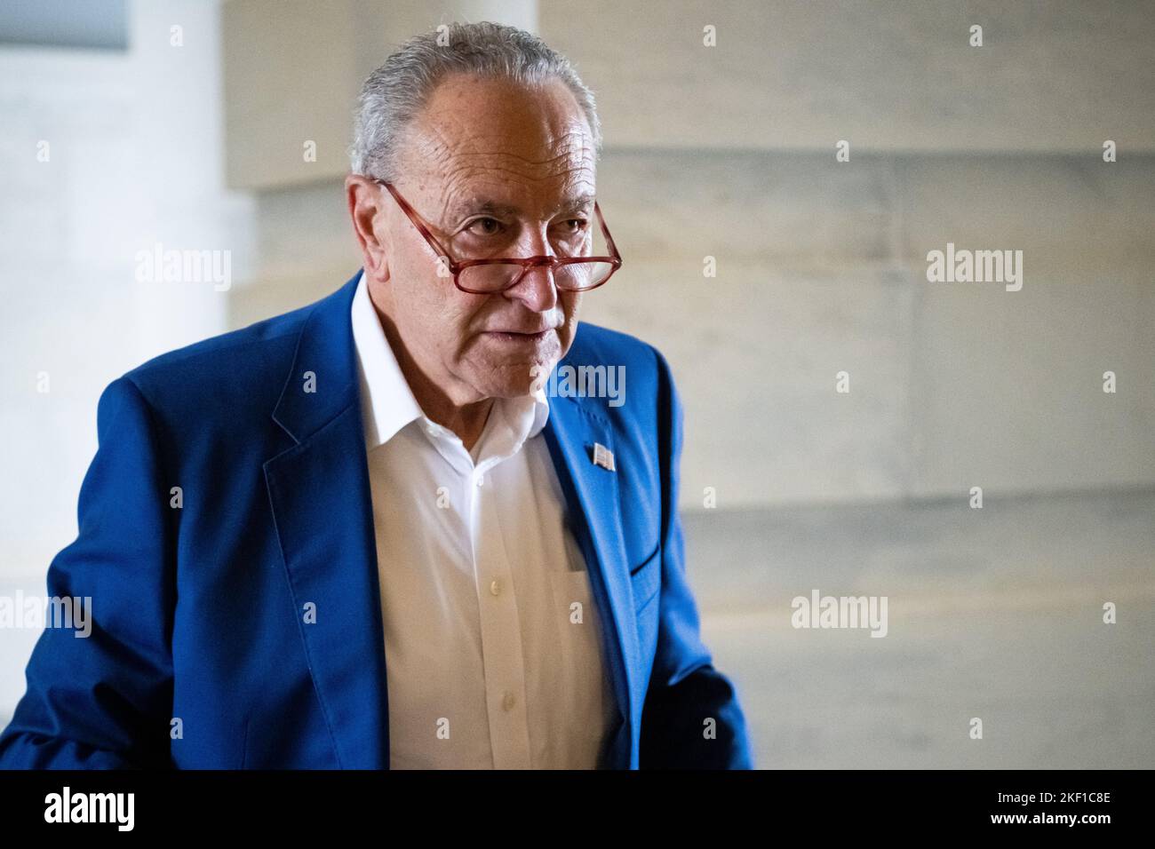 Senator Chuck Schumer (D-N.Y.), the Senate Majority Leader, arrives at ...