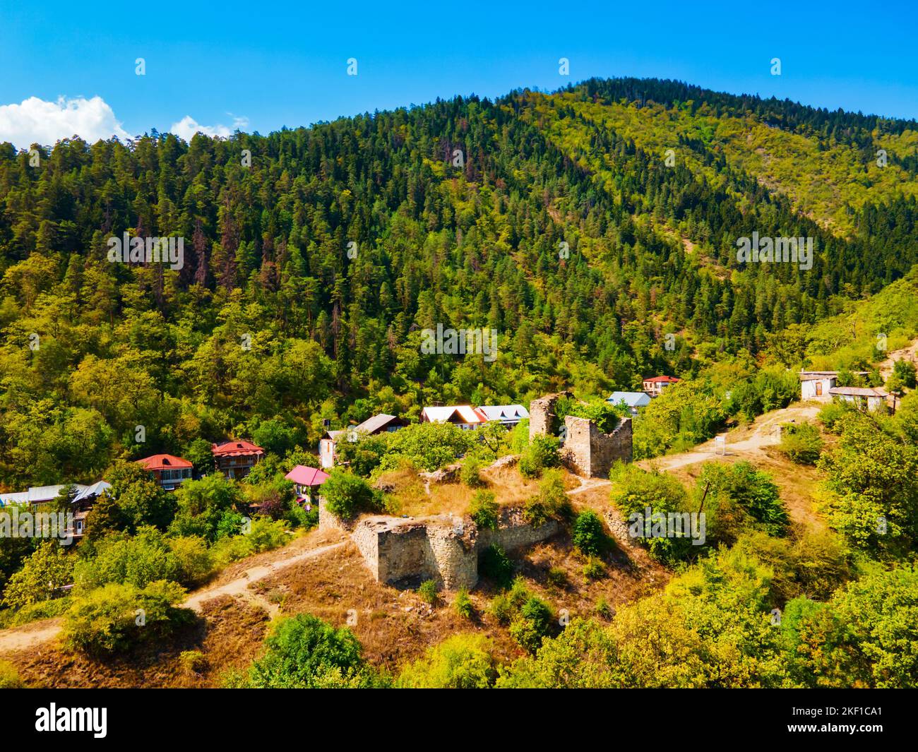 Gogia Fortress aerial panoramic view in Borjomi. Borjomi is a resort ...