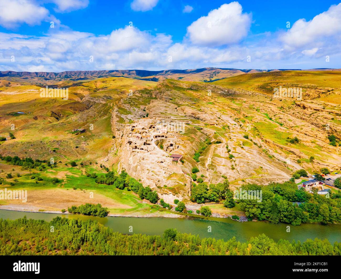 Uplistsikhe aerial panoramic view. Uplistsikhe is an ancient rock hewn ...