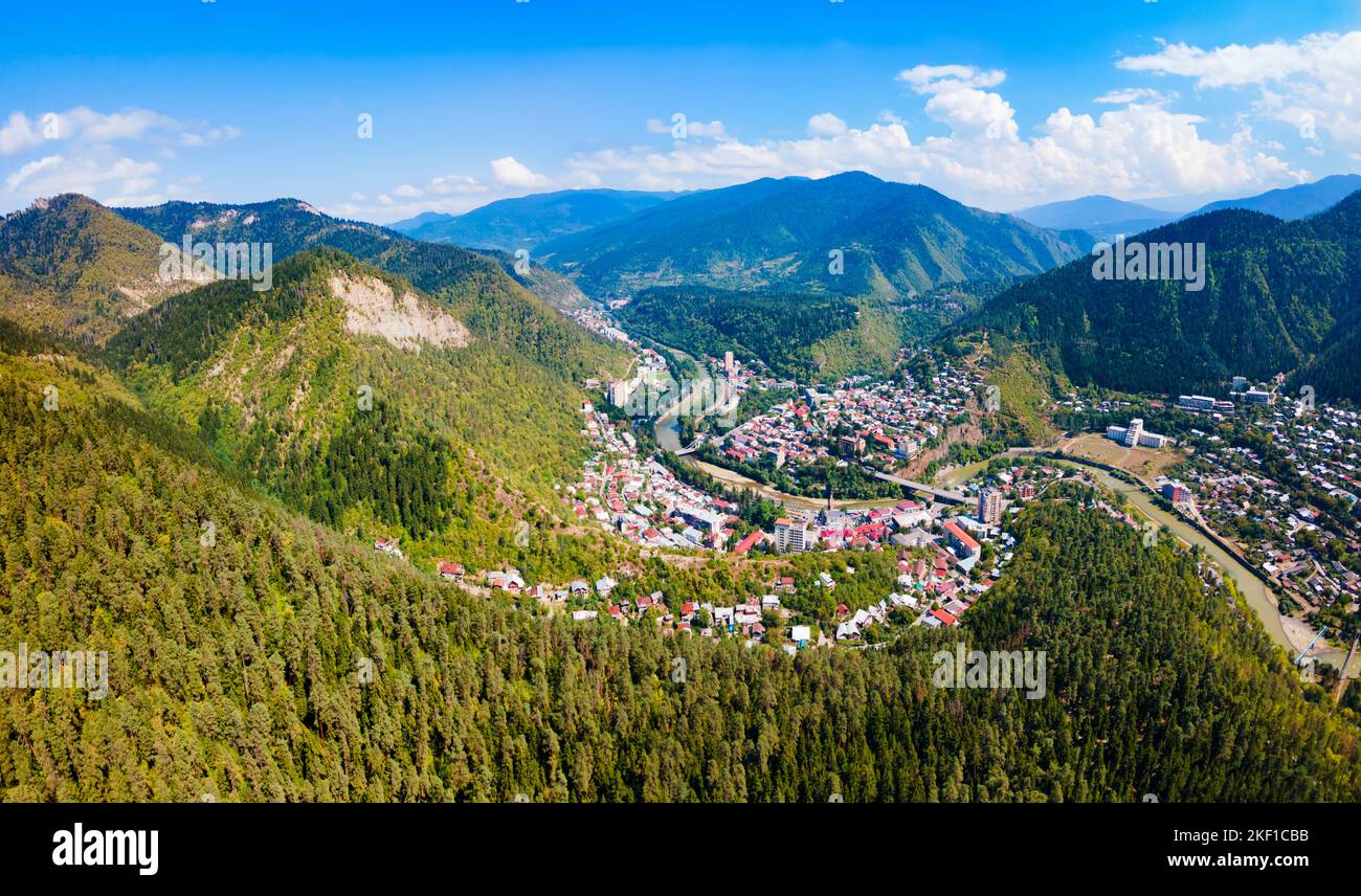 Borjomi aerial panoramic view. Borjomi is a resort town in Samtskhe ...
