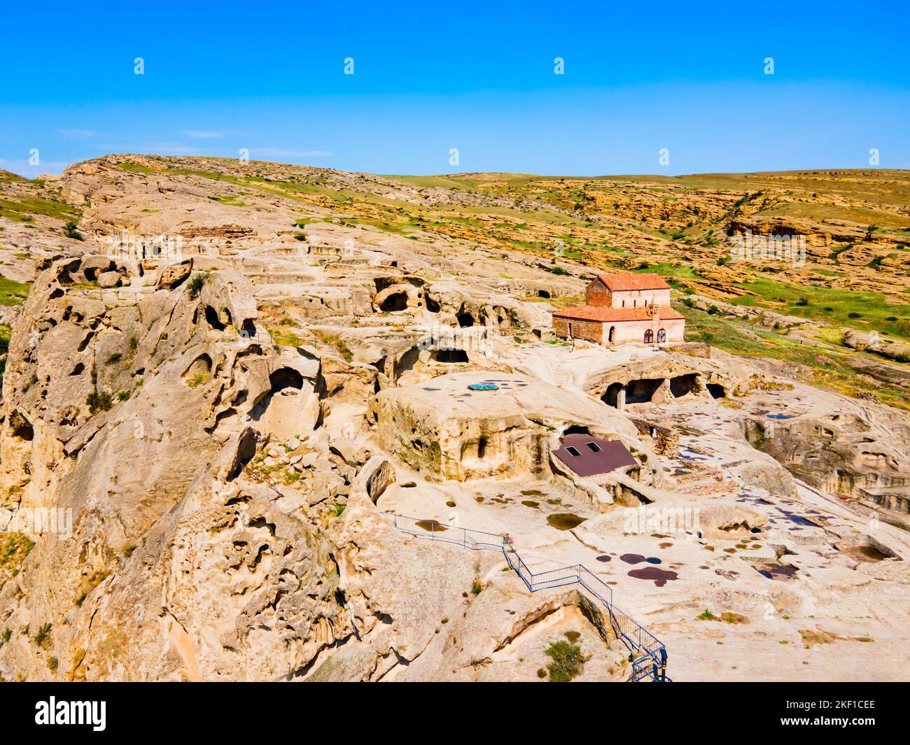 Uplistsikhe aerial panoramic view. Uplistsikhe is an ancient rock hewn ...