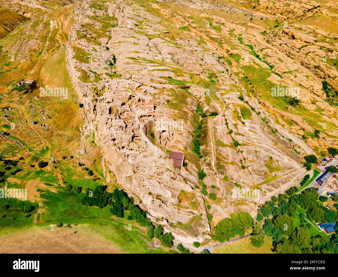 Uplistsikhe aerial panoramic view. Uplistsikhe is an ancient rock hewn ...