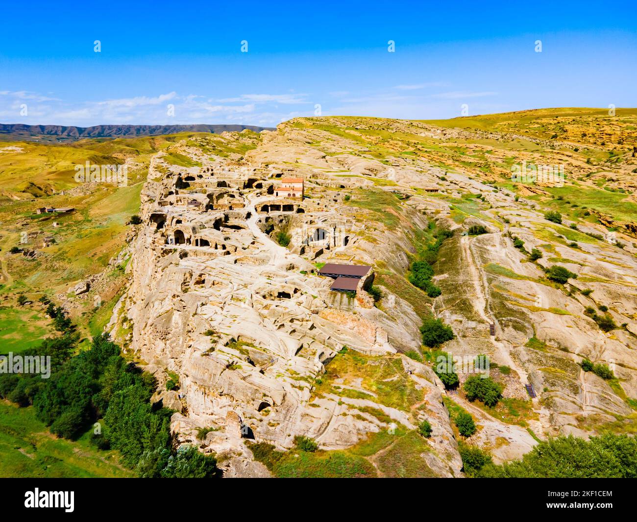Uplistsikhe aerial panoramic view. Uplistsikhe is an ancient rock hewn ...