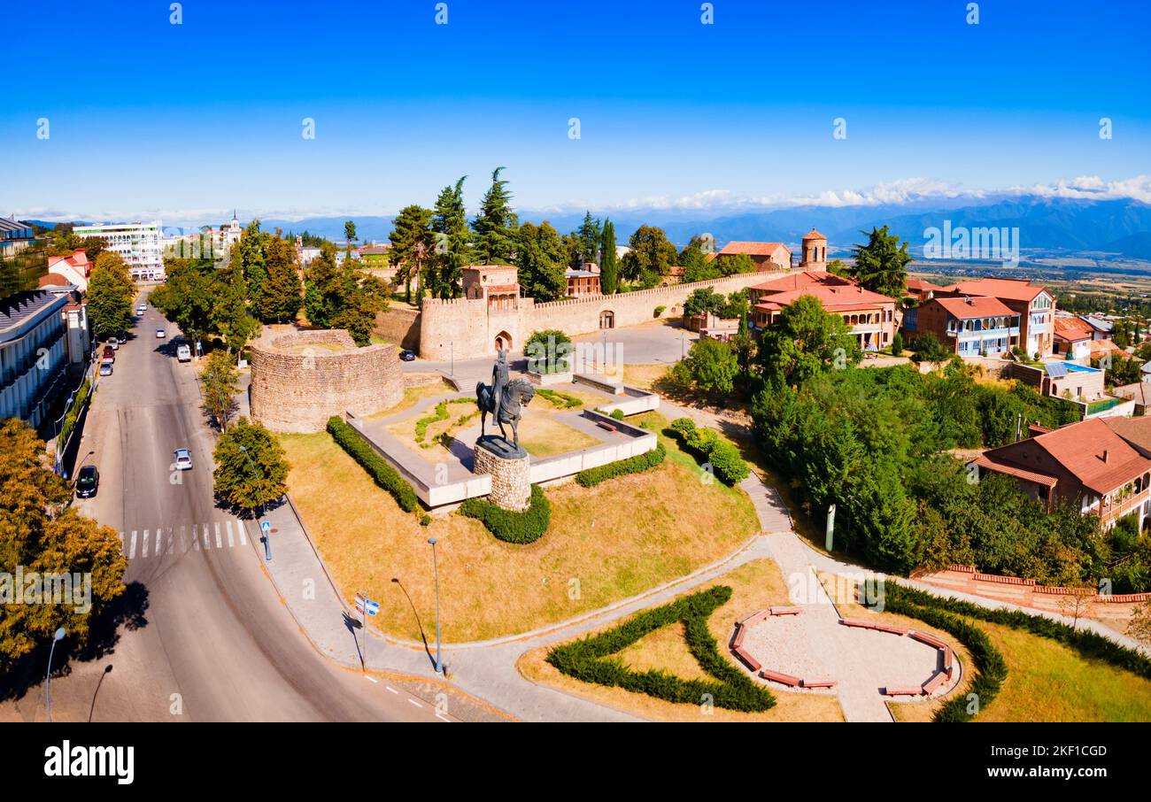 Batonis Tsikhe Fortress aerial panoramic view in Telavi. Telavi is the ...