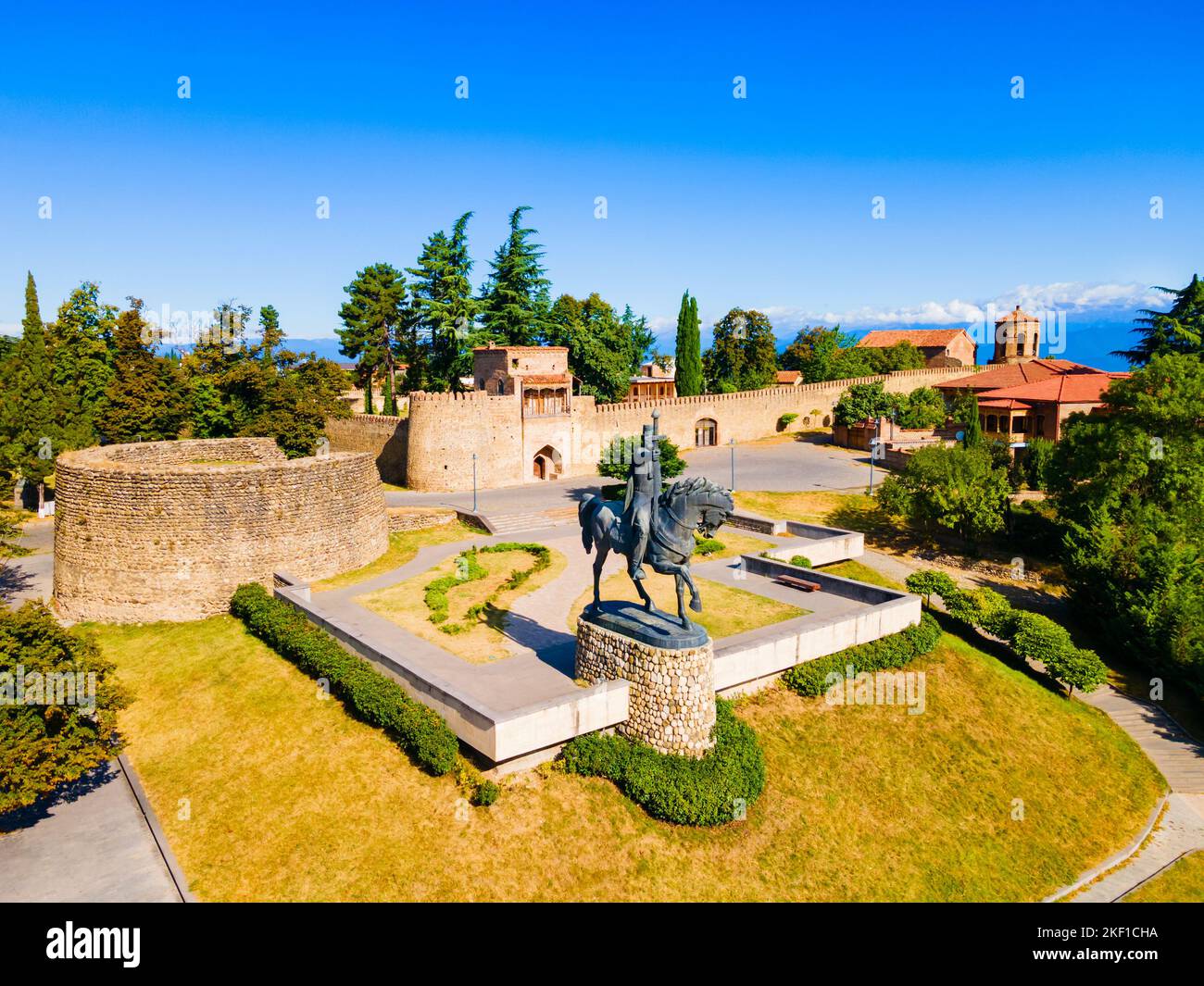Batonis Tsikhe Fortress aerial panoramic view in Telavi. Telavi is the ...