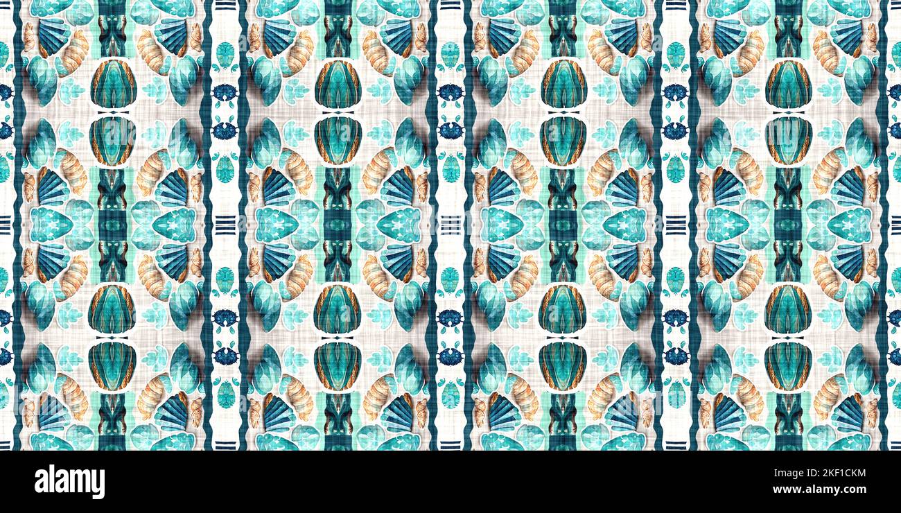 Teal beach house border in coastal style patchwork pattern. Modern ...