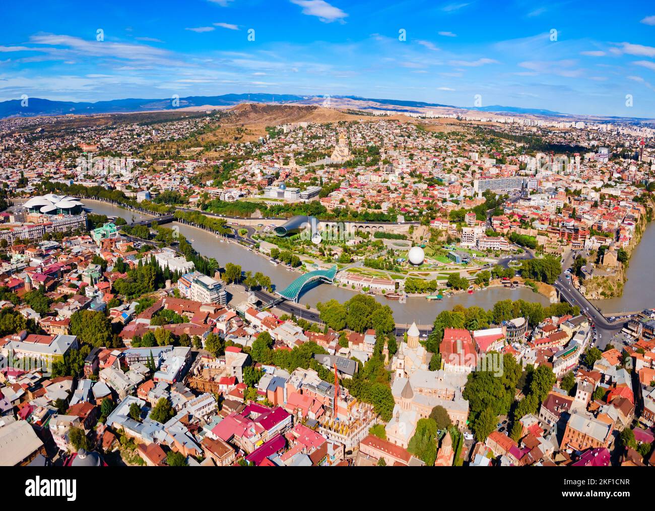 Tbilisi old town aerial panoramic view. Tbilisi is the capital and the ...