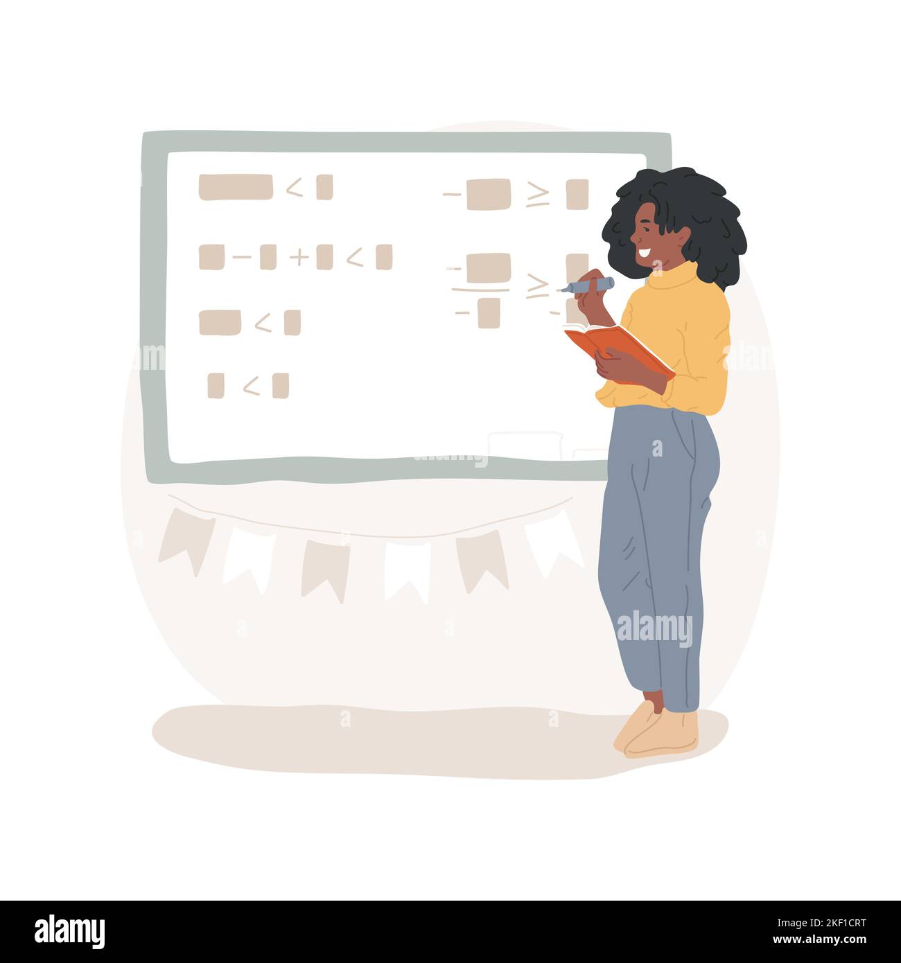 Solving equations and inequalities isolated cartoon vector illustration ...