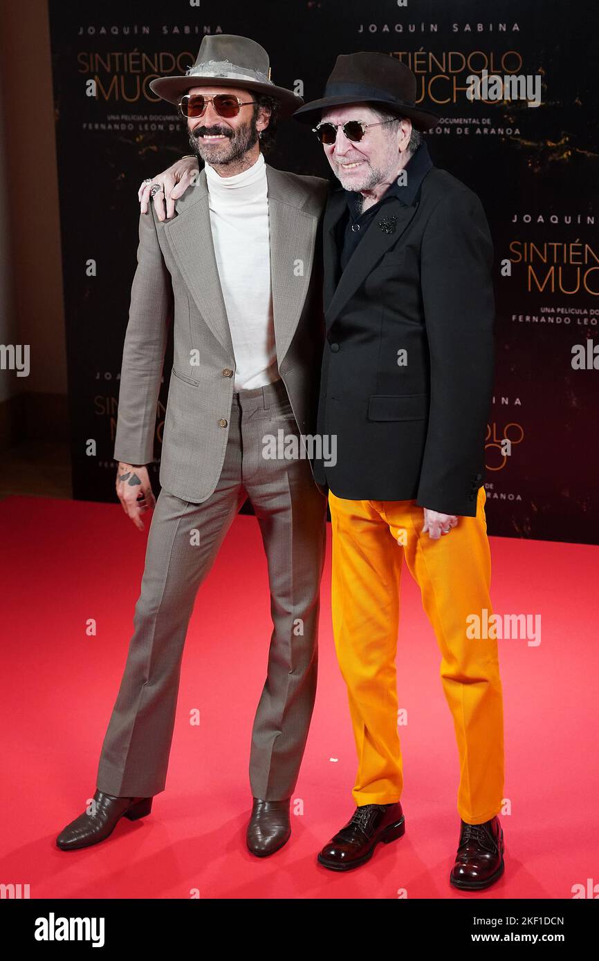 Leiva (l) and Joaquin Sabina attend the film photocall of "Sintiendolo ...