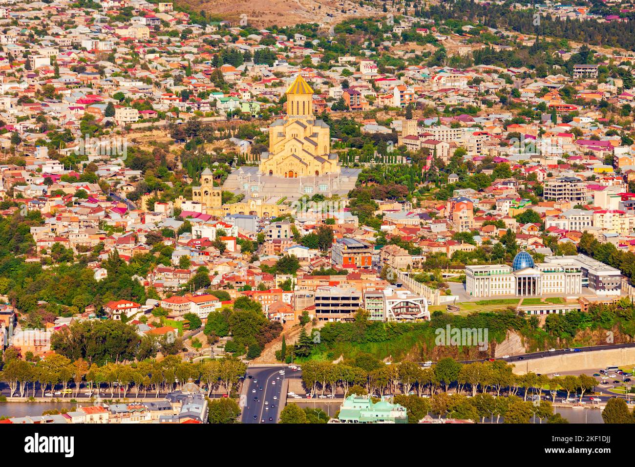 Tbilisi old town aerial panoramic view. Tbilisi is the capital and the ...