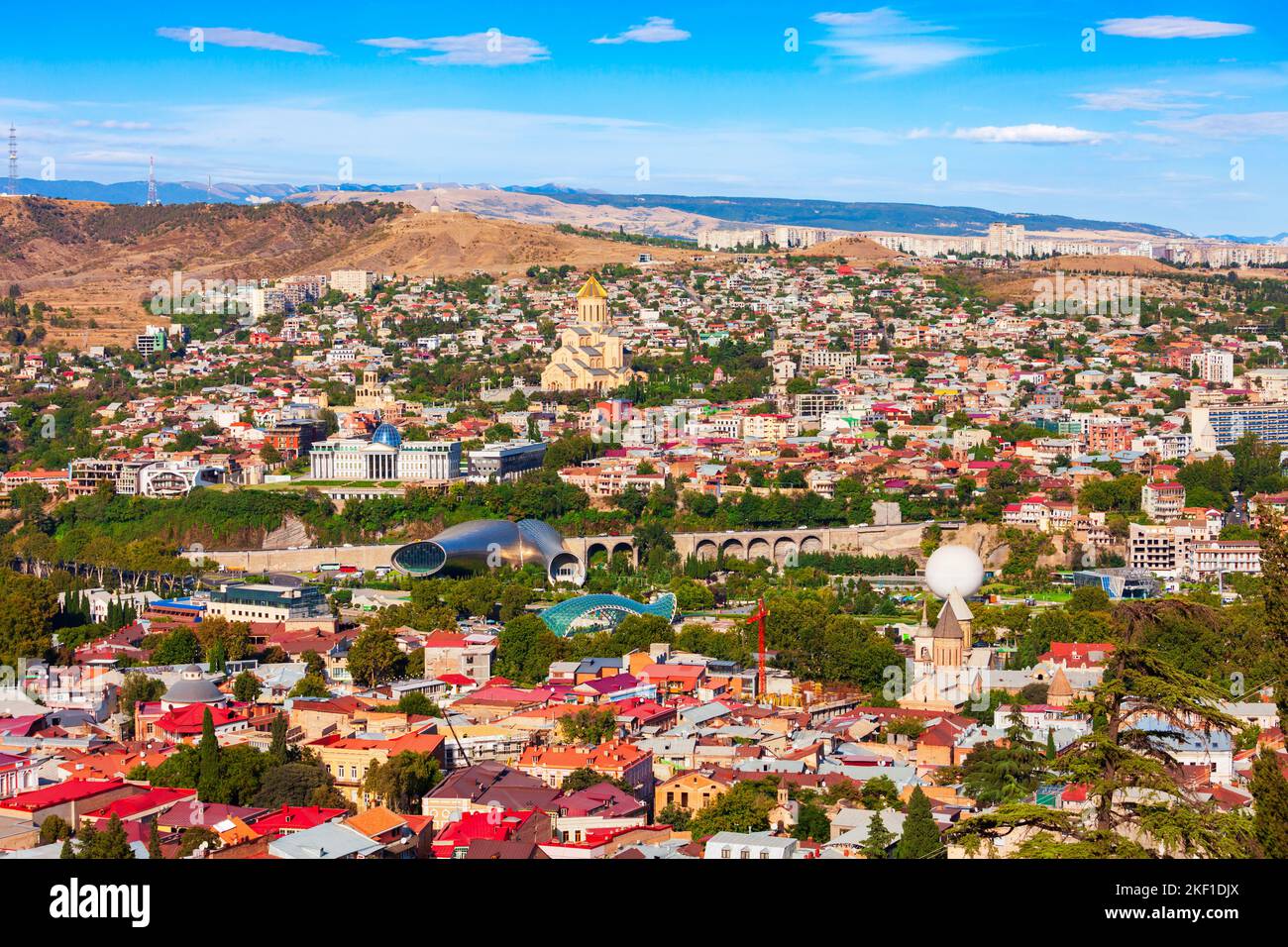 Tbilisi old town aerial panoramic view. Tbilisi is the capital and the ...