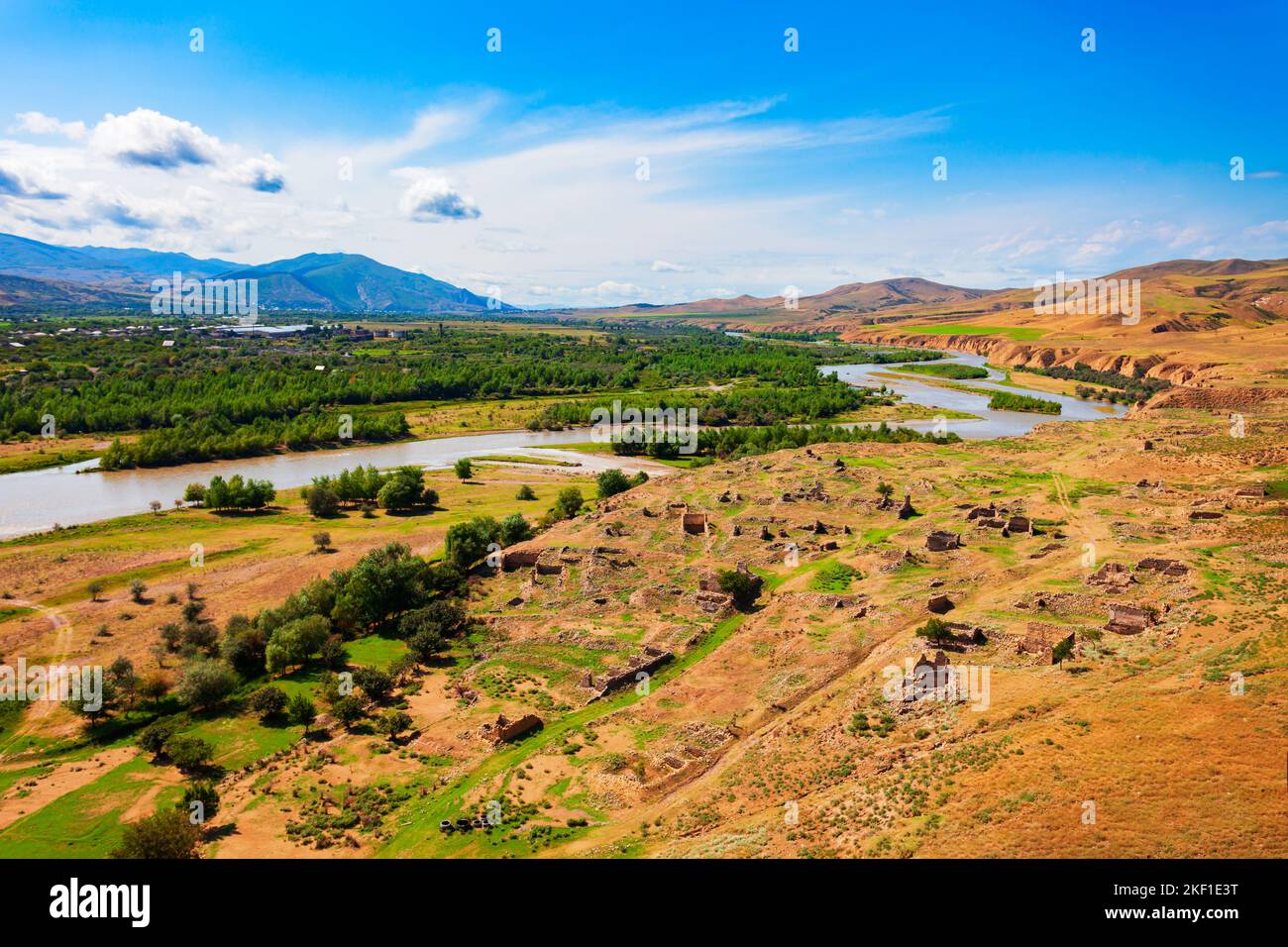 Uplistsikhe aerial panoramic view. Uplistsikhe is an ancient rock hewn ...