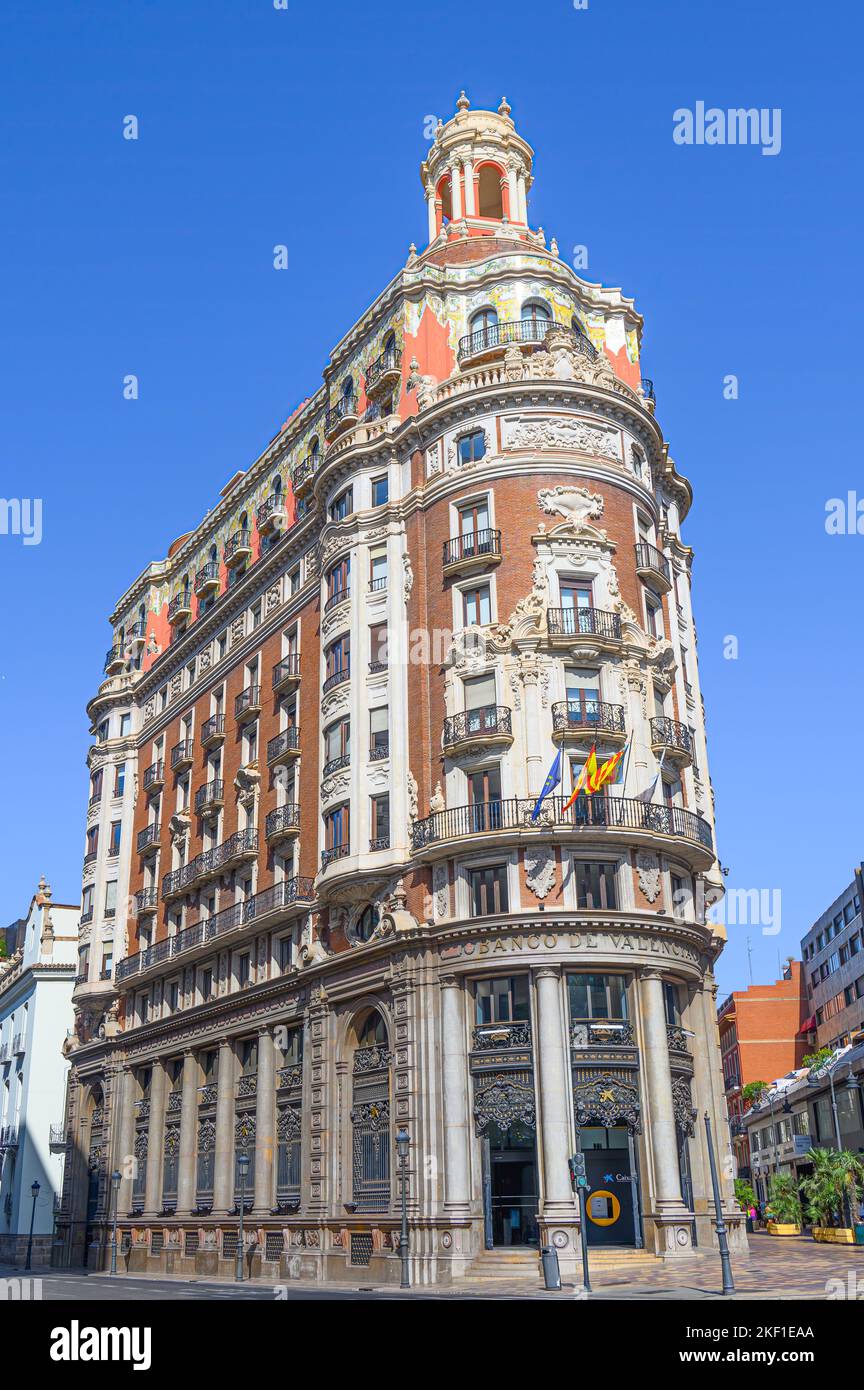 Valencia, Spain - November 5, 2022: Exterior architecture of the Bank ...