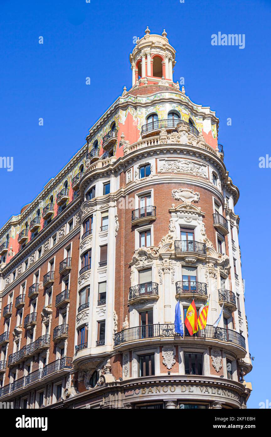 Valencia, Spain - November 5, 2022: Exterior architecture of the Bank ...