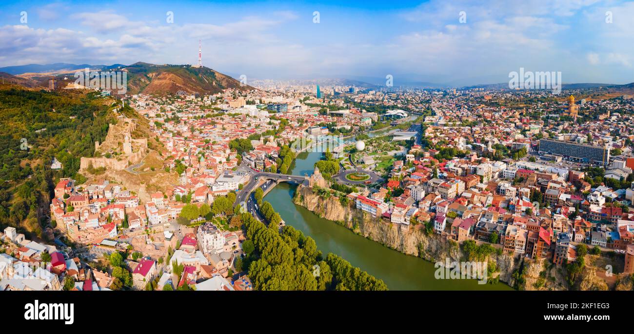 Tbilisi old town aerial panoramic view. Tbilisi is the capital and the ...