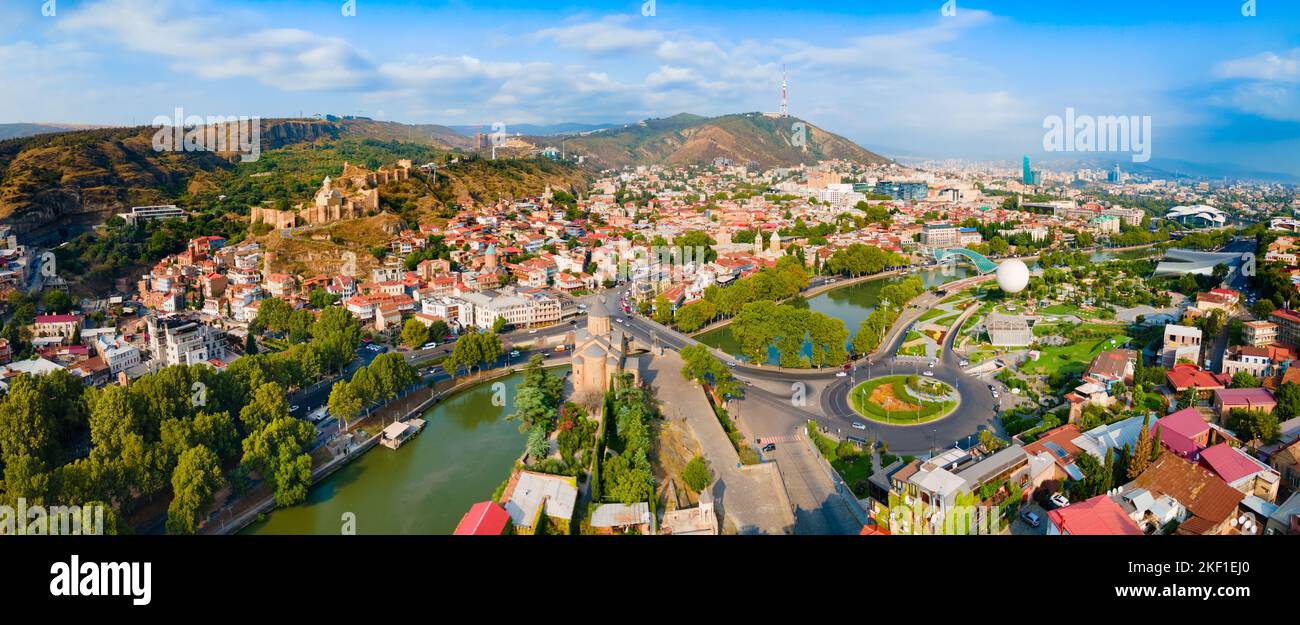 Tbilisi old town aerial panoramic view. Tbilisi is the capital and the ...