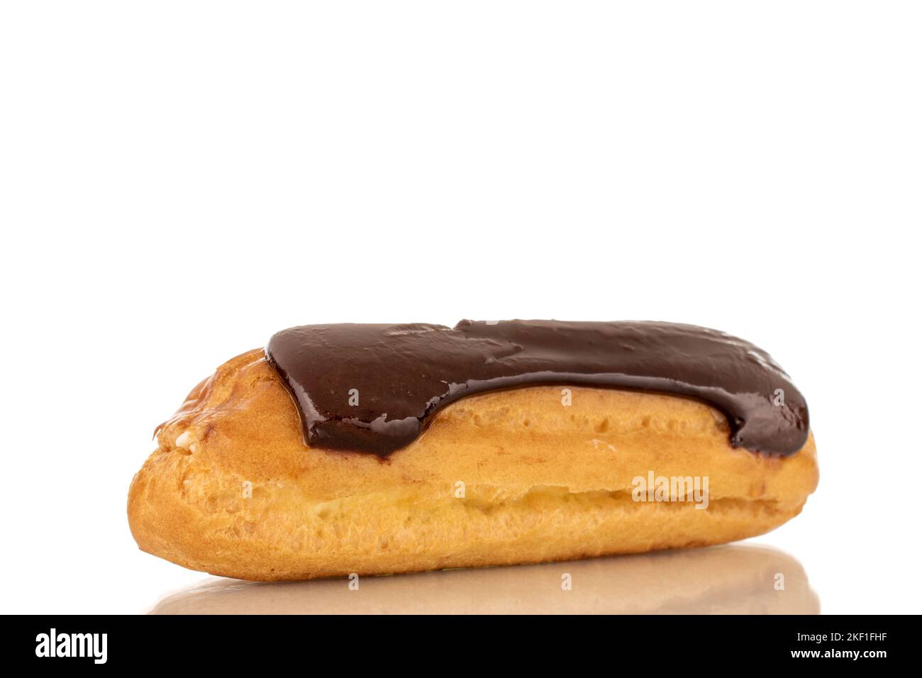 One sweet chocolate eclair on a white background, macro Stock Photo - Alamy