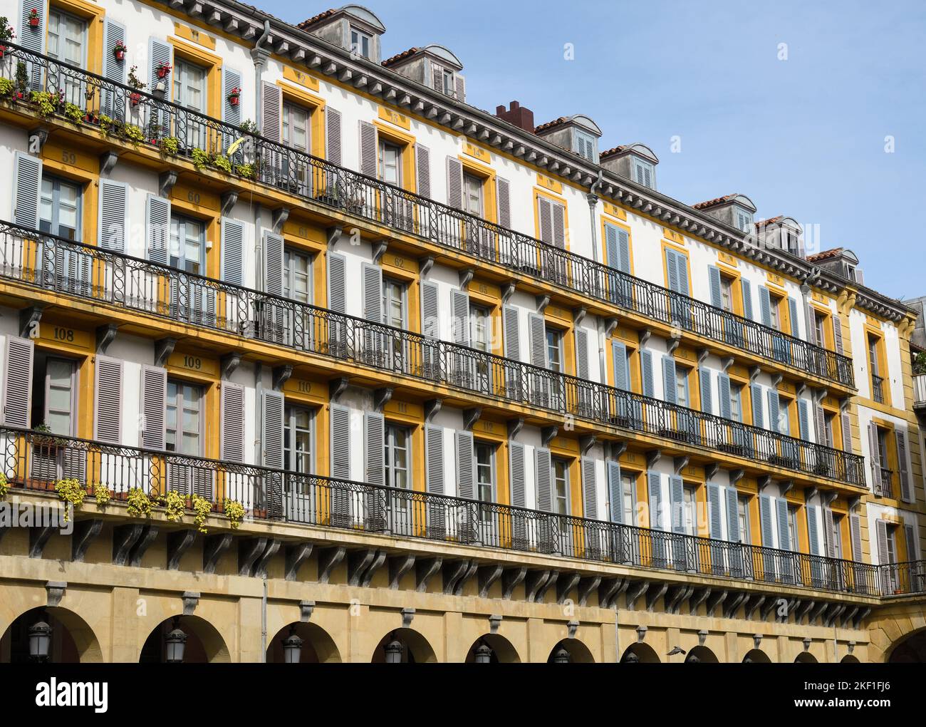 Houses with continuous balconies in the Plaza de la Constitución in ...