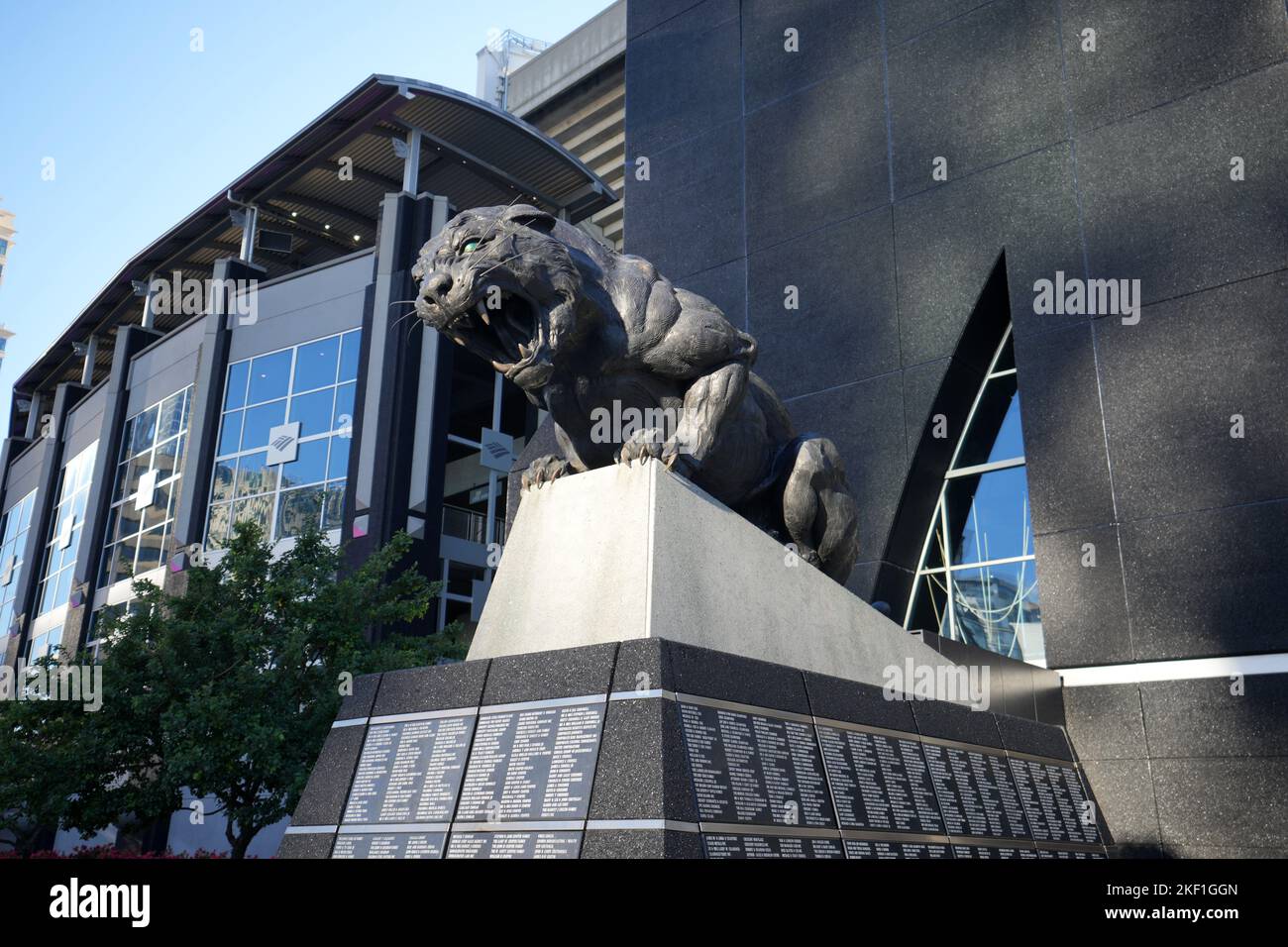 A general overall view of Carolina Panthers statue at Bank of America ...