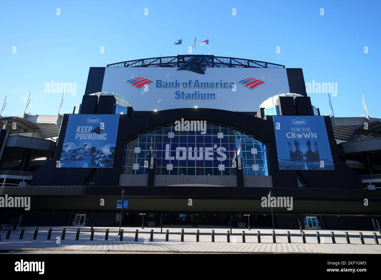 A general overall view of the Bank of America Stadium facade, Monday ...